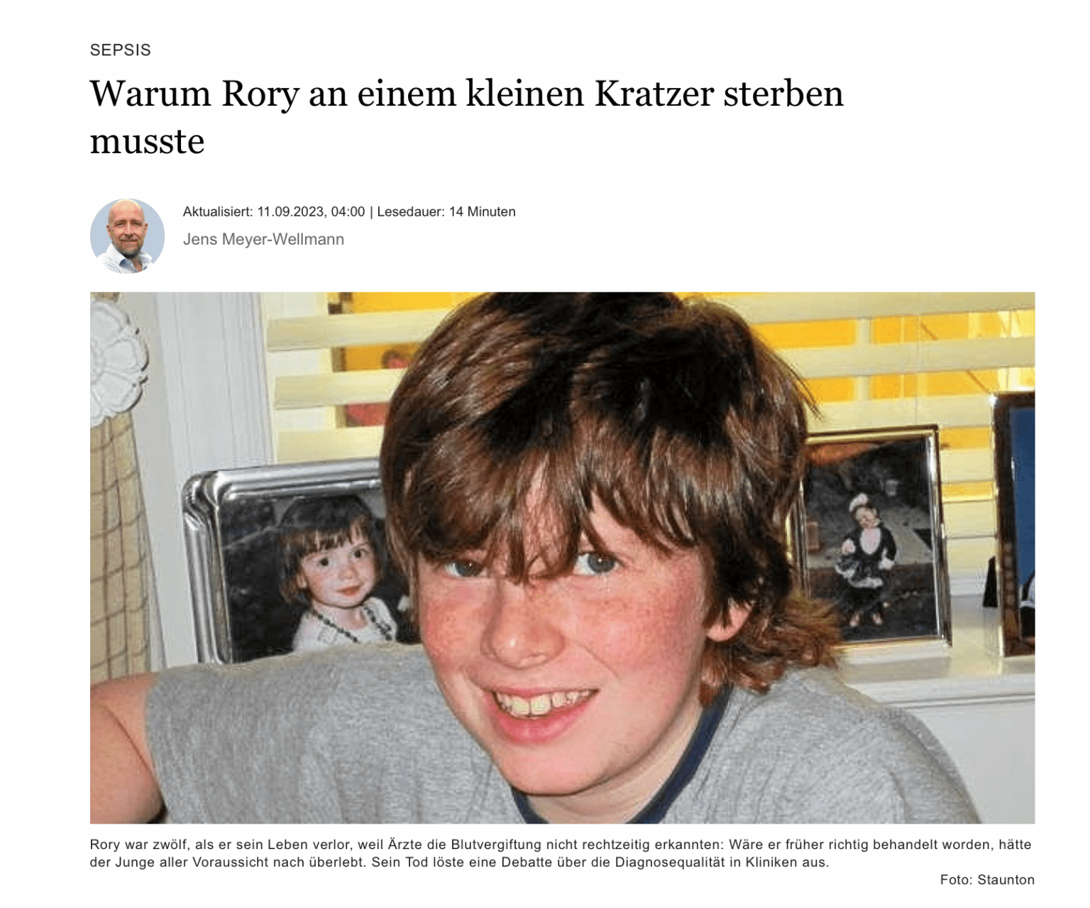 Sepsis: Warum der zwölfjährige Rory an einem kleinen Kratzer sterben ...