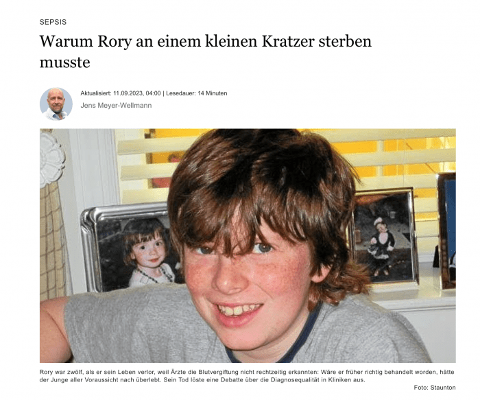 Sepsis: Warum der zwölfjährige Rory an einem kleinen Kratzer sterben ...